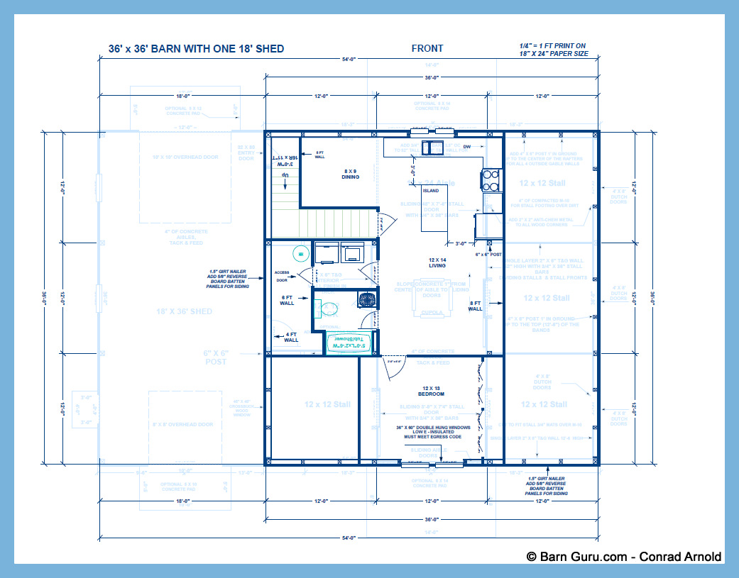 4 Stall Gable Horse Barn Plans With Upper 1 Bedroom Living Quarters