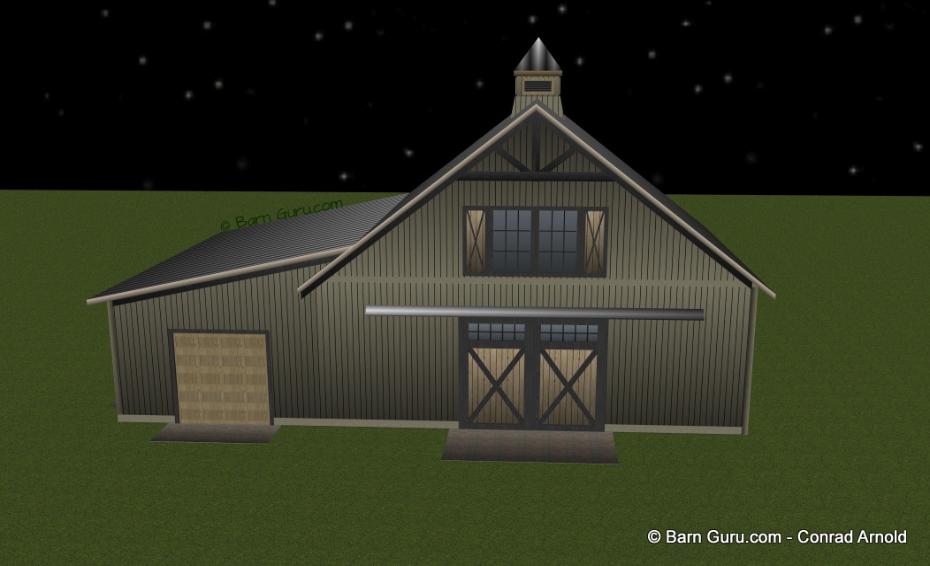 4 Stall Gable Horse Barn Plans With Upper 1 Bedroom Living Quarters